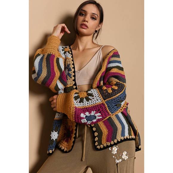 POL | Sweaters | New Pol Granny Square Cardigan In Multi Color | Poshmark